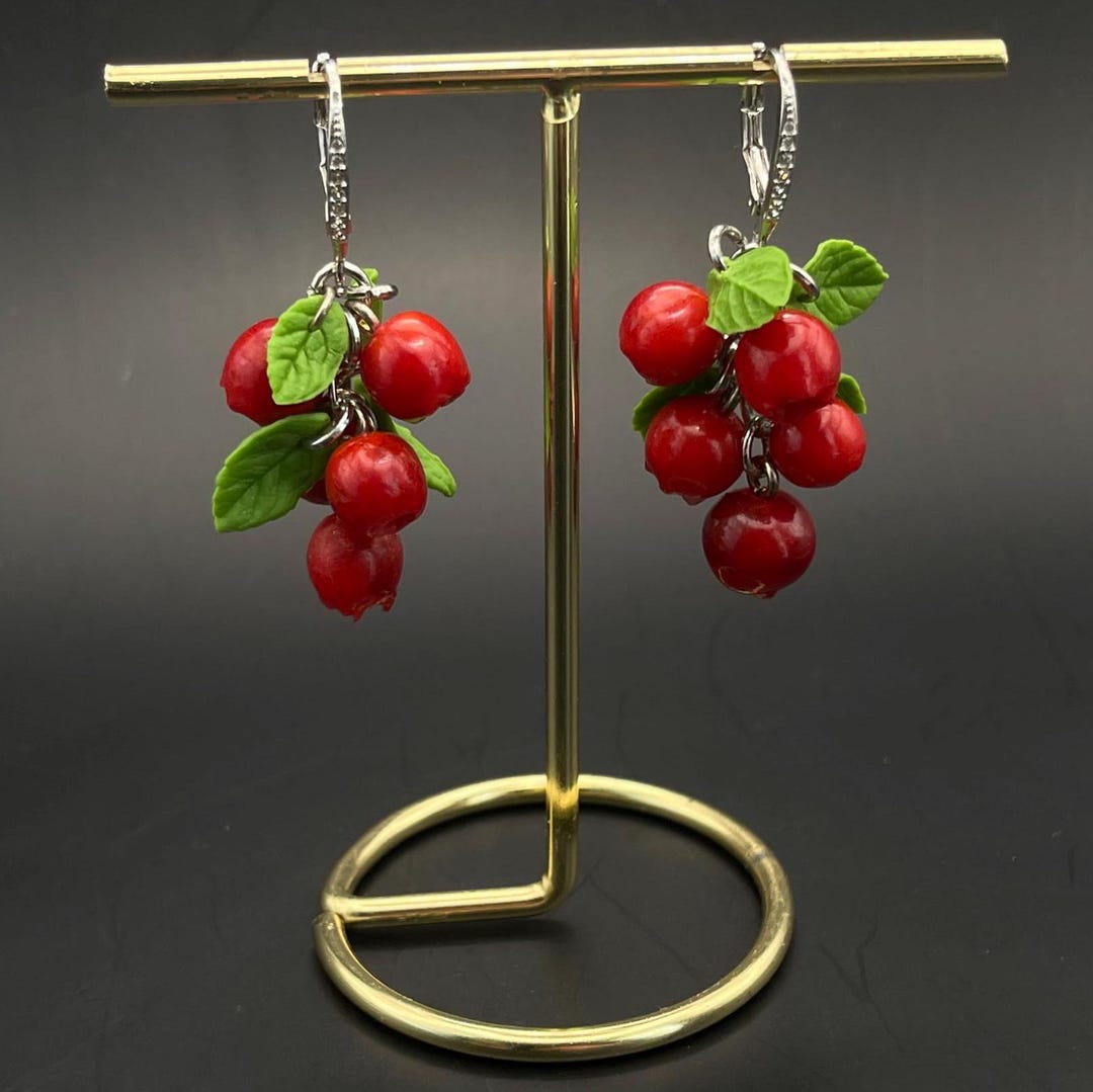 Red Berries Handmade Earrings, Fruit Berries Jewelry, Christmas Girl ...