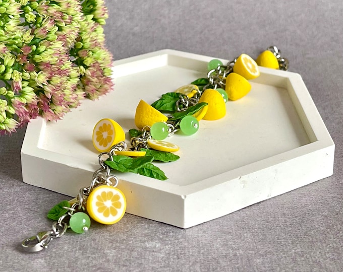 Fruit Lemon Bracelet, Fruit Green Yellow Bracelet, Summer Charm Jewelry ...