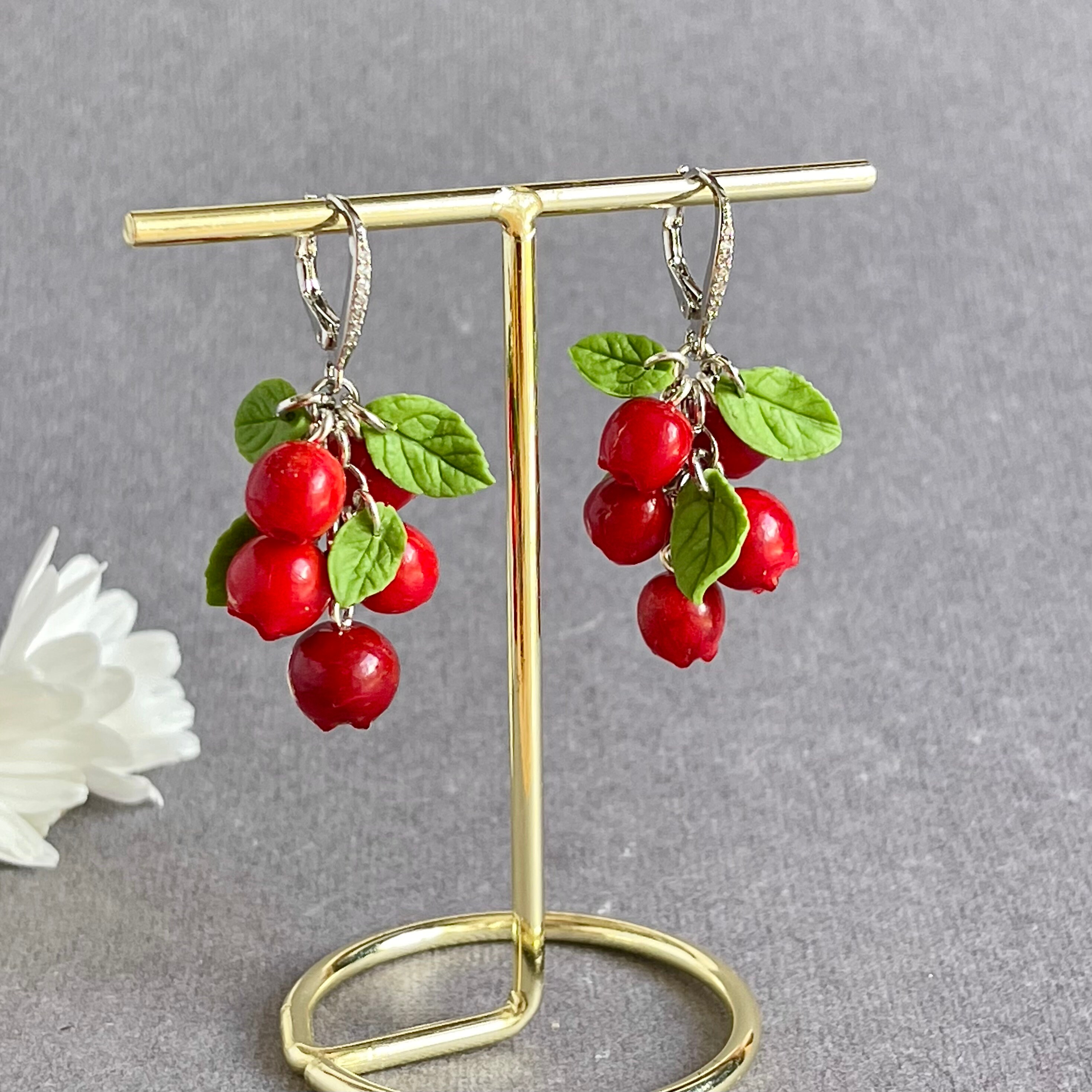 Red Berries Handmade Earrings, Fruit Berries Jewelry, Christmas Girl ...