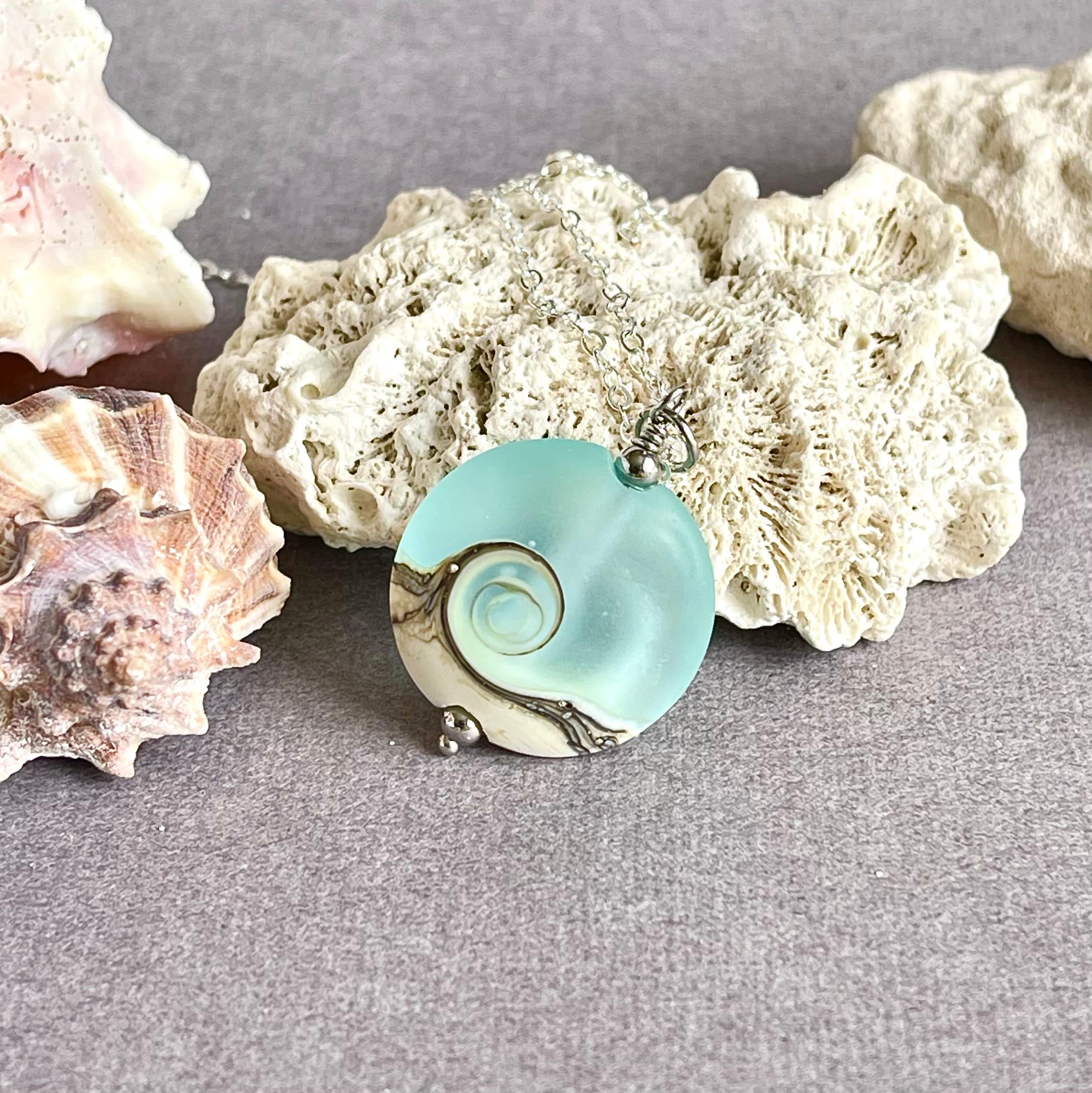Lampwork Sea Glass Necklace, Wave Necklace, Ocean Glass Necklace, Beach ...
