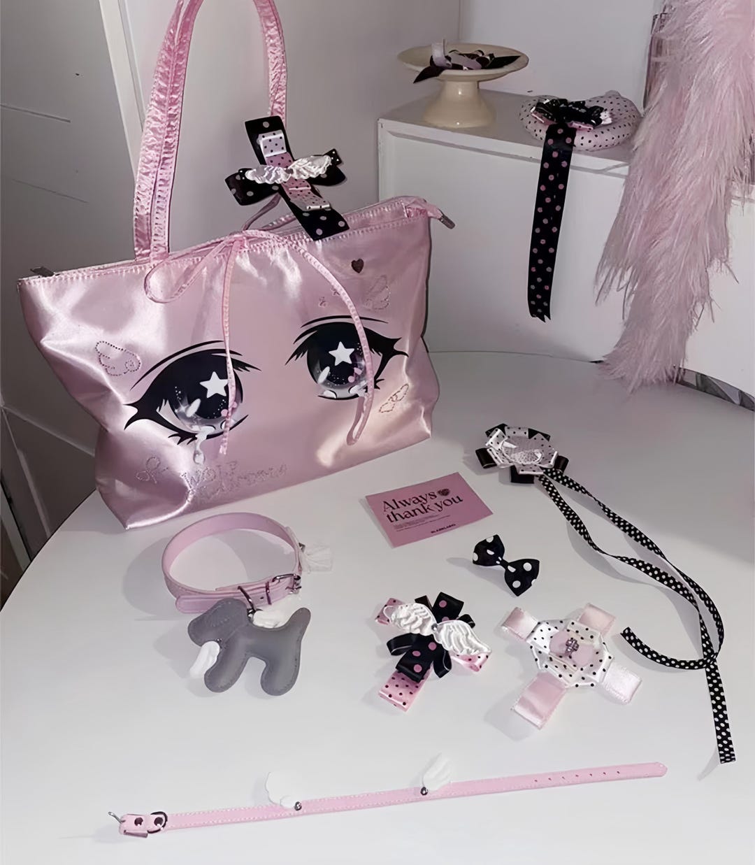 Y2K Anime Eyes Satin Tote Bag With Rhinestones, Coquette Aesthetic ...