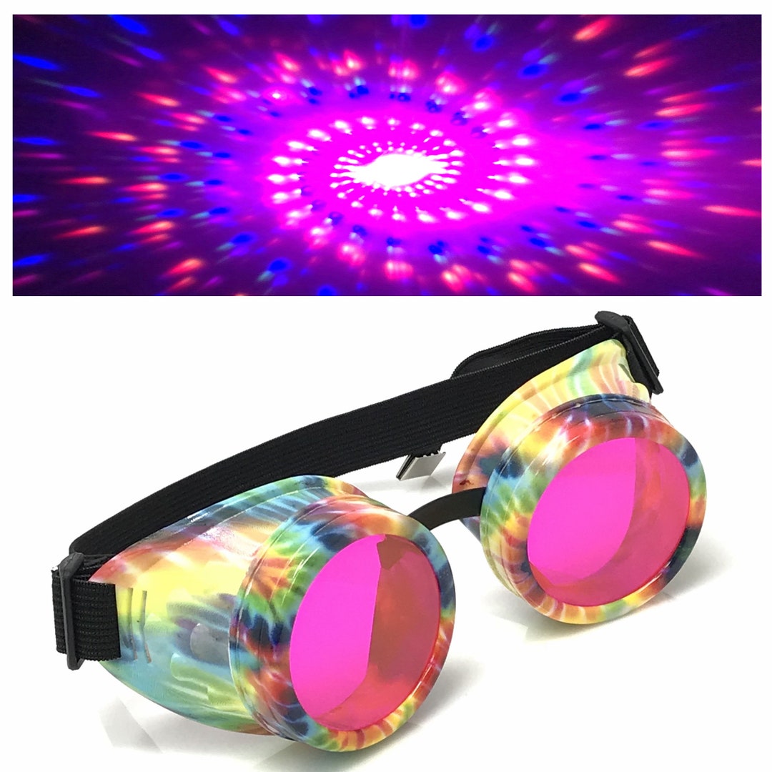 Steampunk Goggles Rave Glasses UV Glow in the Dark Diffraction Retro ...