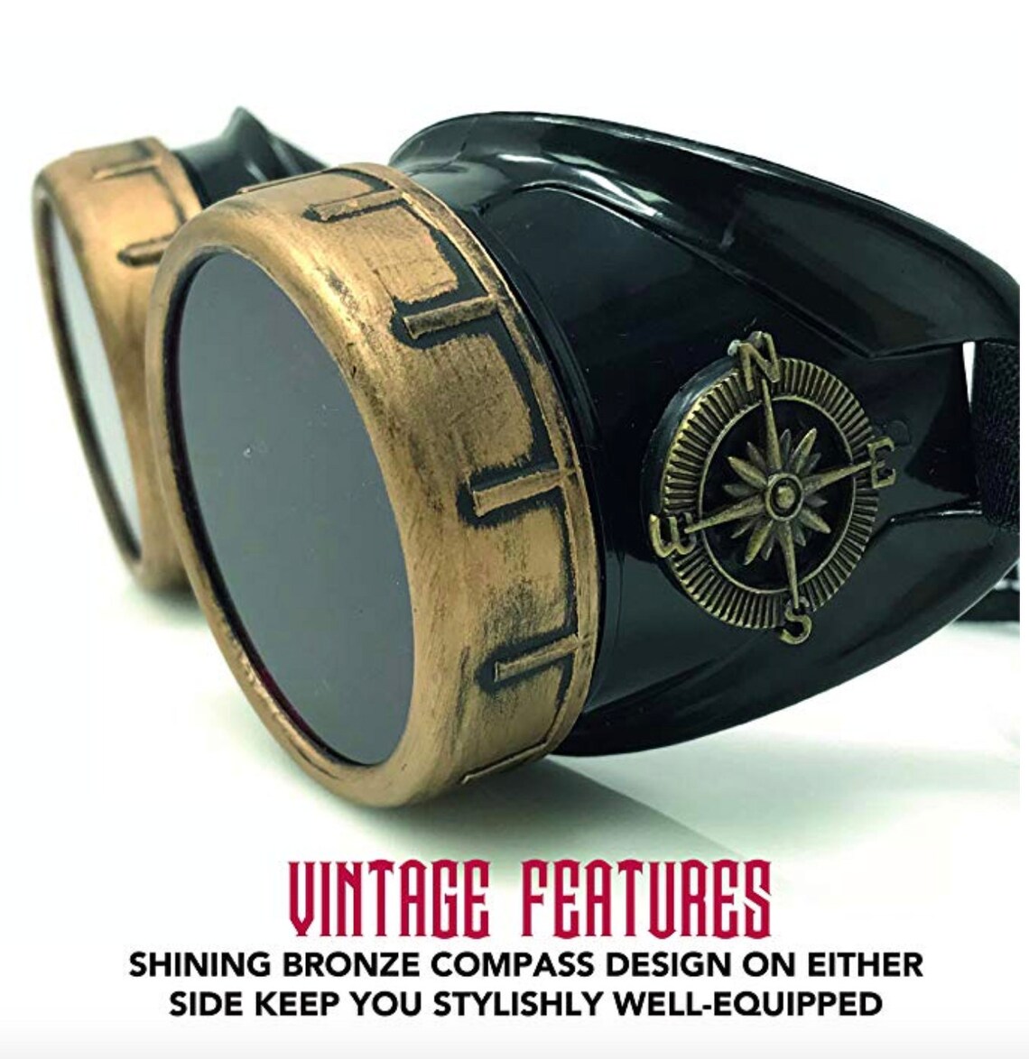 Red Steampunk Goggles-rave Glasses Victorian Style With Compass Design ...