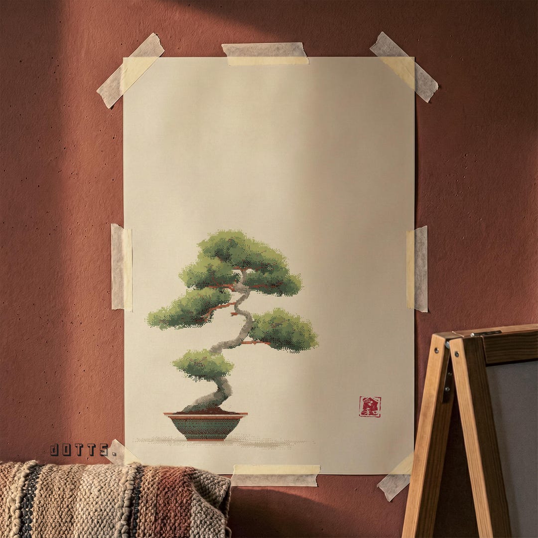 Minimalist Bonsai Tree Pixel Art – Zen Garden Wall Print (digital ...