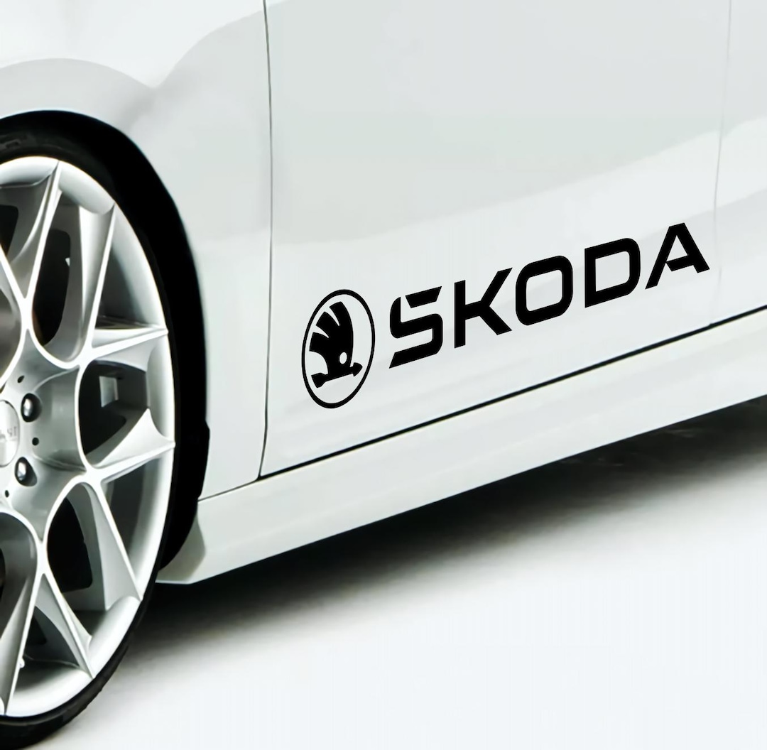 Set 2 Pcs Skoda Logo Decal Sticker Sport Racing Stripes Emblem Graphic ...