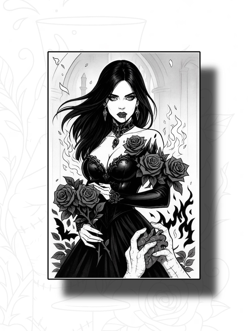 Gothic Vampire Coloring Book PDF, Dark Fantasy Printable Pages, Gothic ...