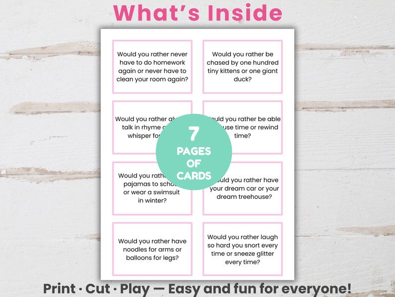 Would You Rather Game Printable | Slumber Party Game for Teens & Family ...