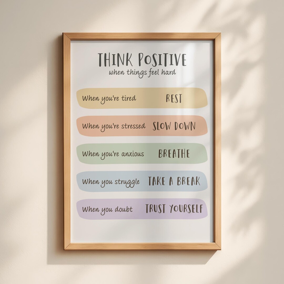 Positive Thinking Poster, Calming Mindset Wall Art, Mental Health ...