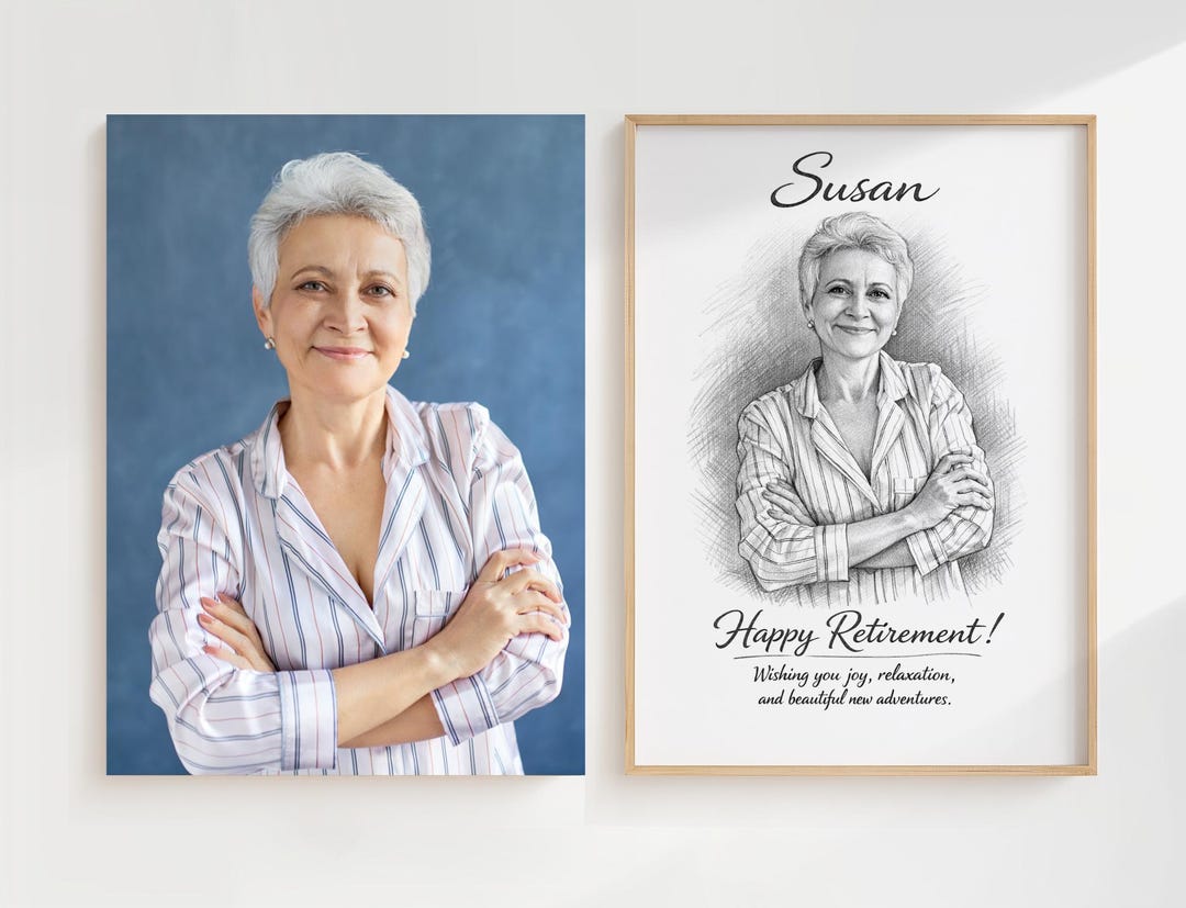 Personalized Retirement Portrait Print, Custom Art Gift for Women - Etsy