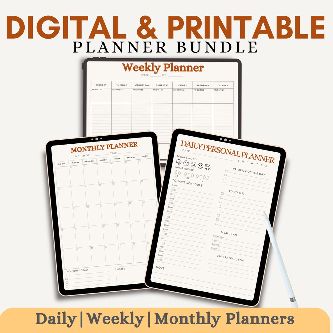 Digital Planner Bundle: Daily, Weekly, Monthly Layouts (PDF Download ...