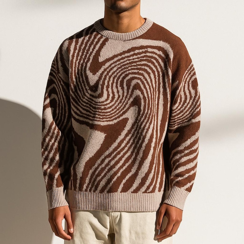 Men's Abstract Swirl Pattern Sweater - Modern Knit Crew Neck - Etsy