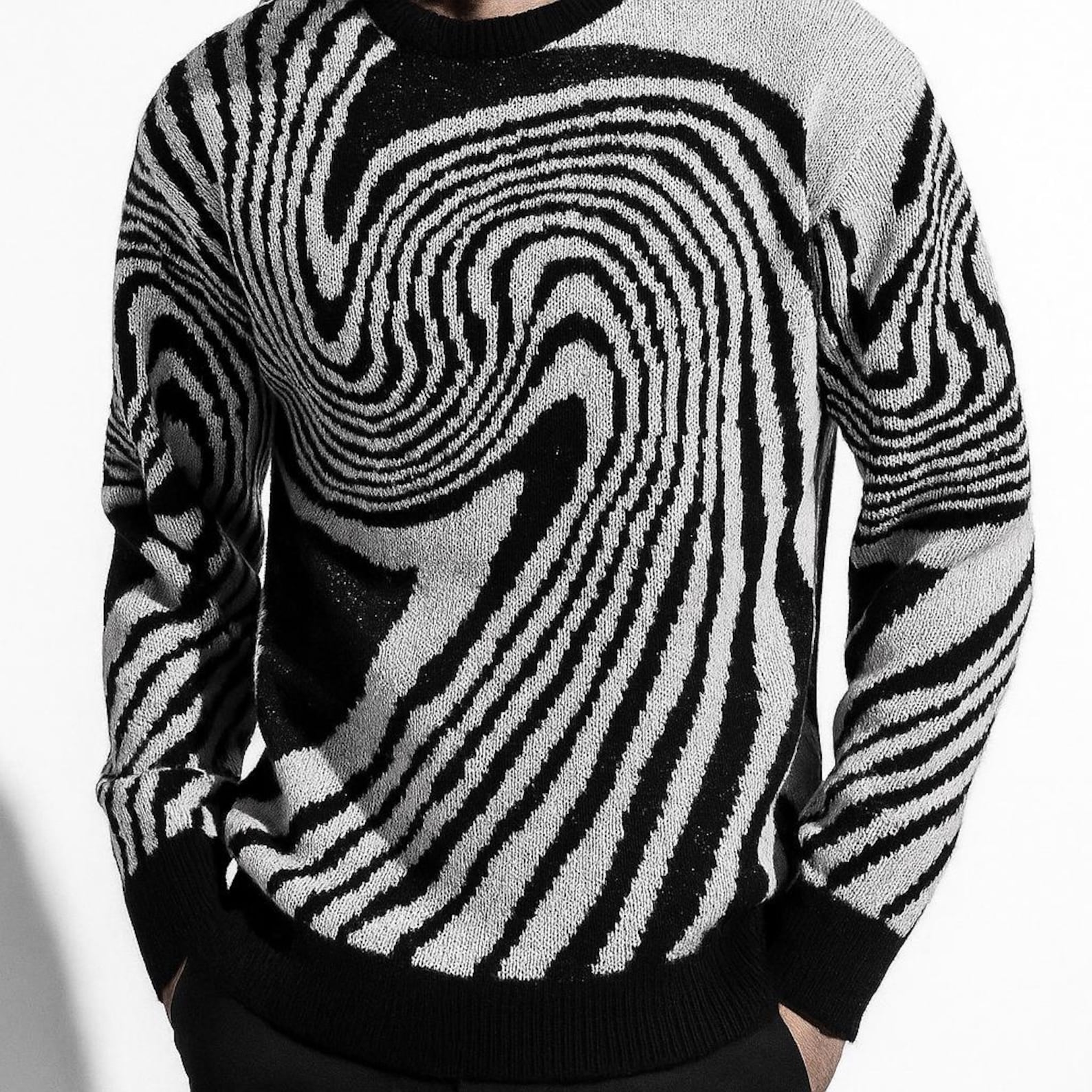 Men's Abstract Swirl Pattern Sweater - Modern Knit Crew Neck - Etsy