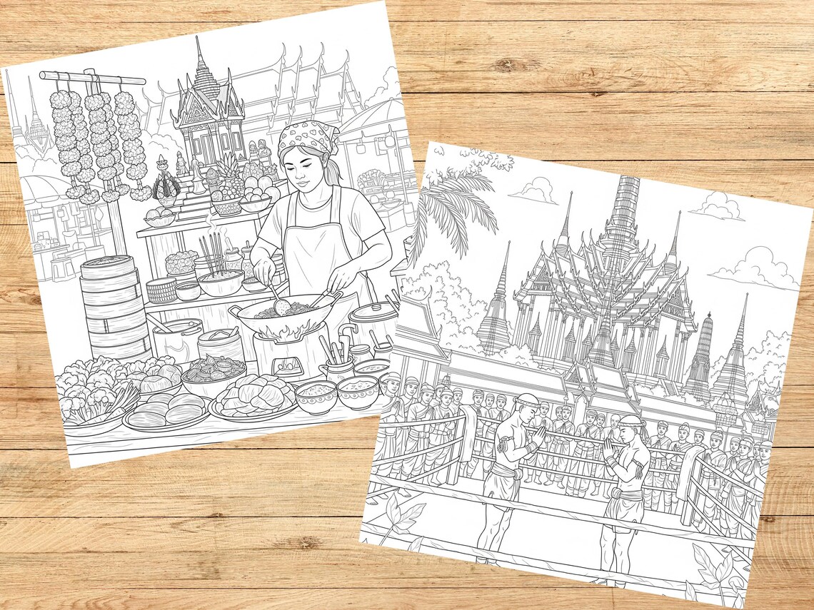 Thailand City Coloring Book: Bangkok Scenes, Streetscapes (printable ...