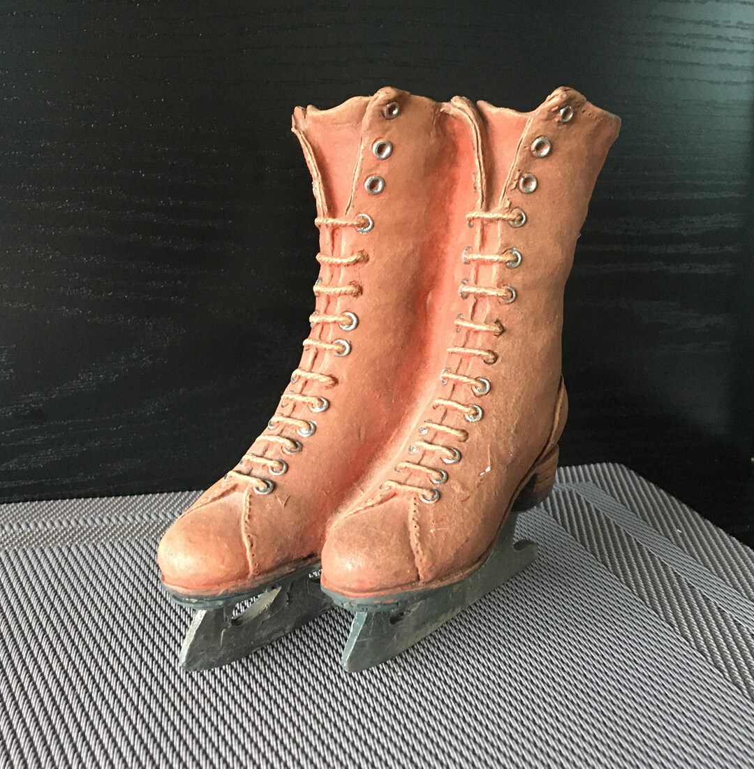 Rare Vintage Rose Gold Rust Ceramic Ice Skate Figurine, Rustic Winter ...