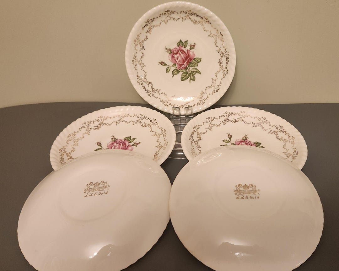 Vintage Rosebud Side Plates, British Empire Ware, 22K Gold Trim, Set of ...