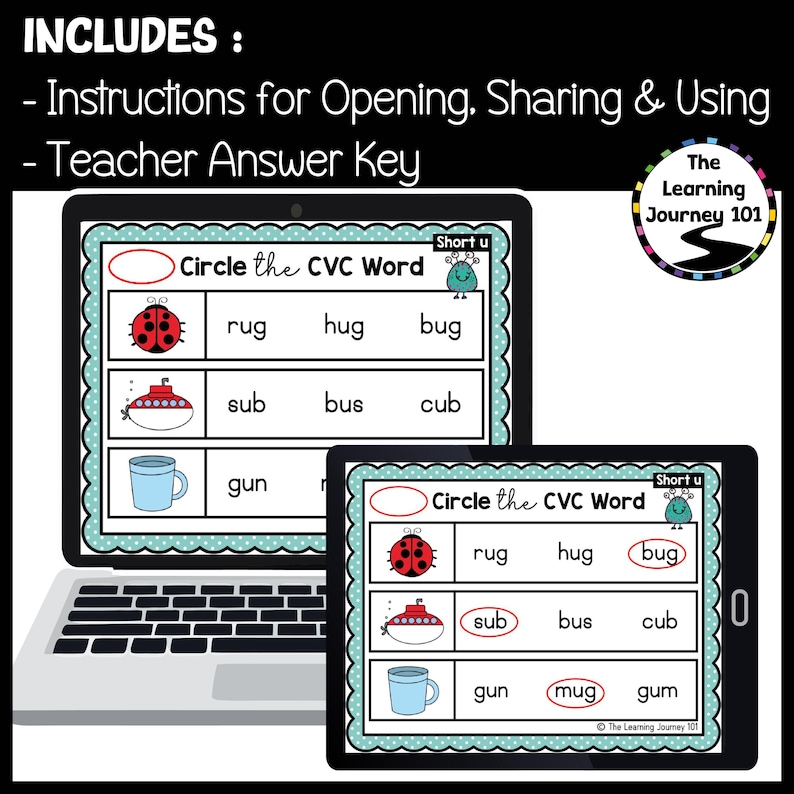 Circle the Short U CVC Words Activities | Phonics Interactive Google ...