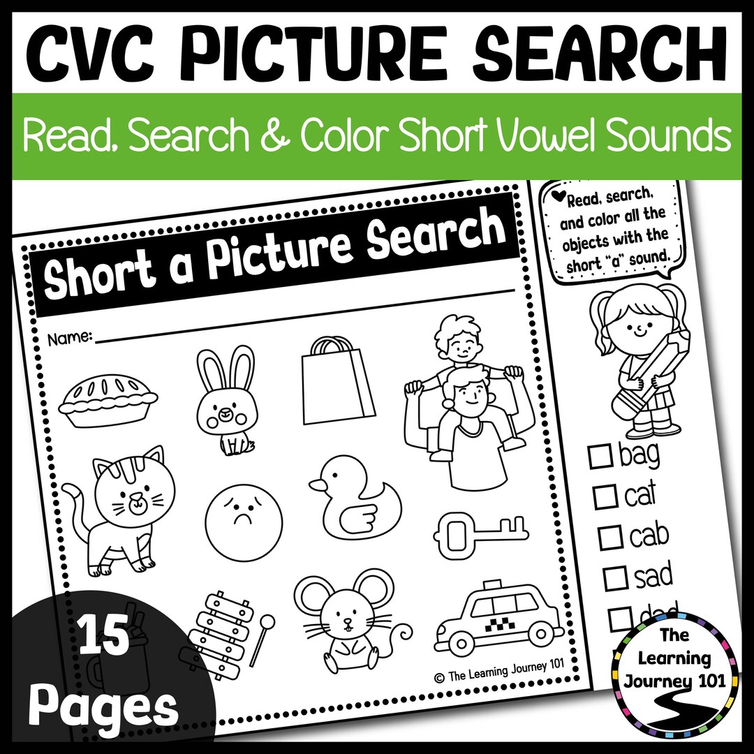 CVC Words Picture Search Coloring Pages | Short Vowel a E I O U ...