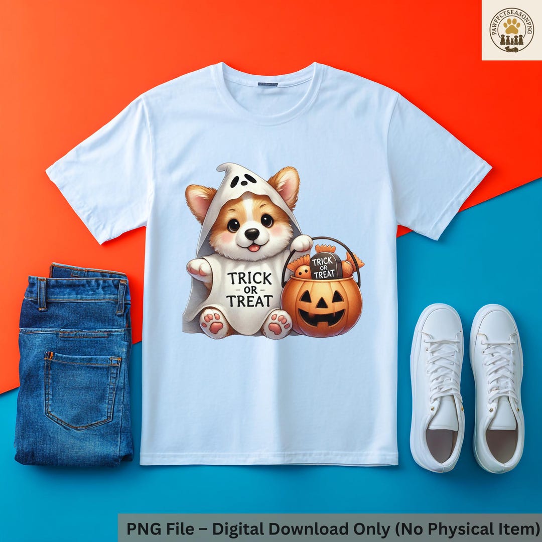 Halloween Ghost Corgi Png, Trick or Treat Dog With Pumpkin Candy Bucket ...