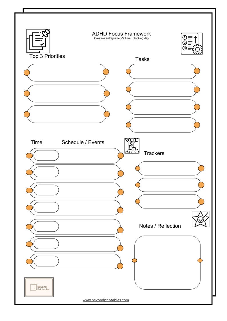 ADHD Focus Framework: 13 Printable Variations of 1 Page Planner (instant Download) Special ...