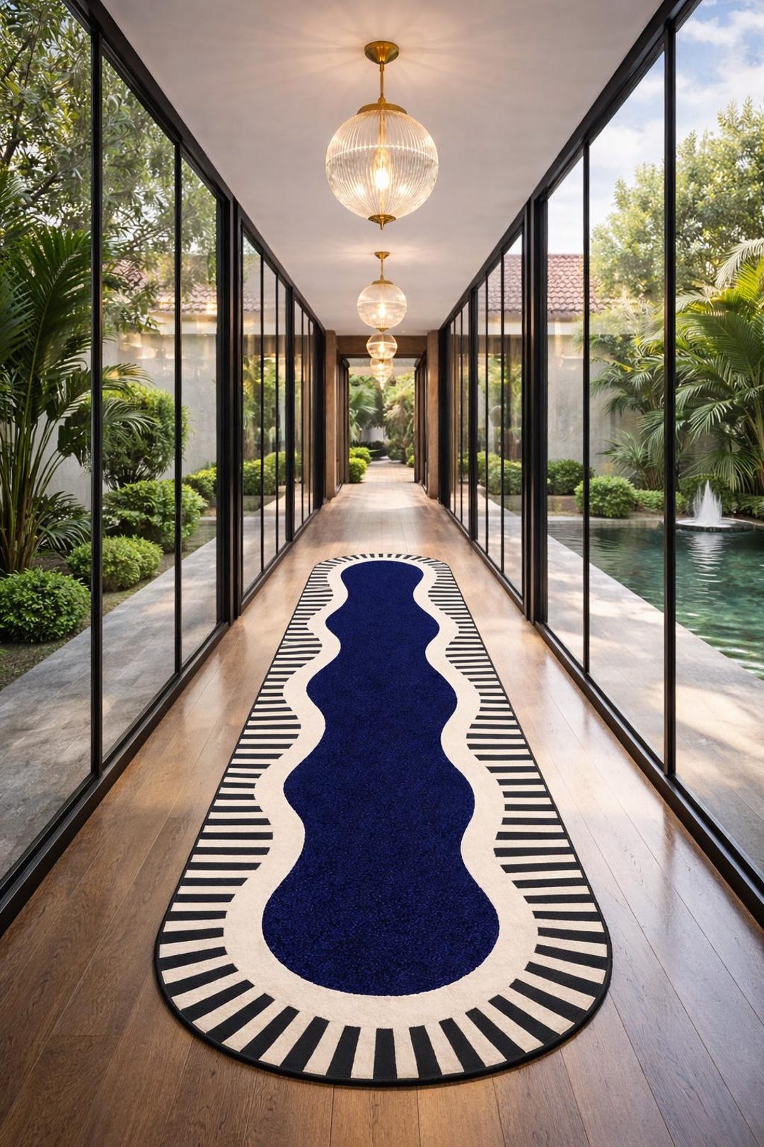 Modern Wavy Runner Rug: Blue Abstract Geometric Hallway Runner Rugs - Etsy