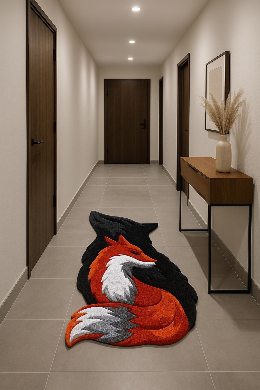 Custom Hand Tufted Rug, Wolf and Fox Design, Handmade Animal Carpet ...