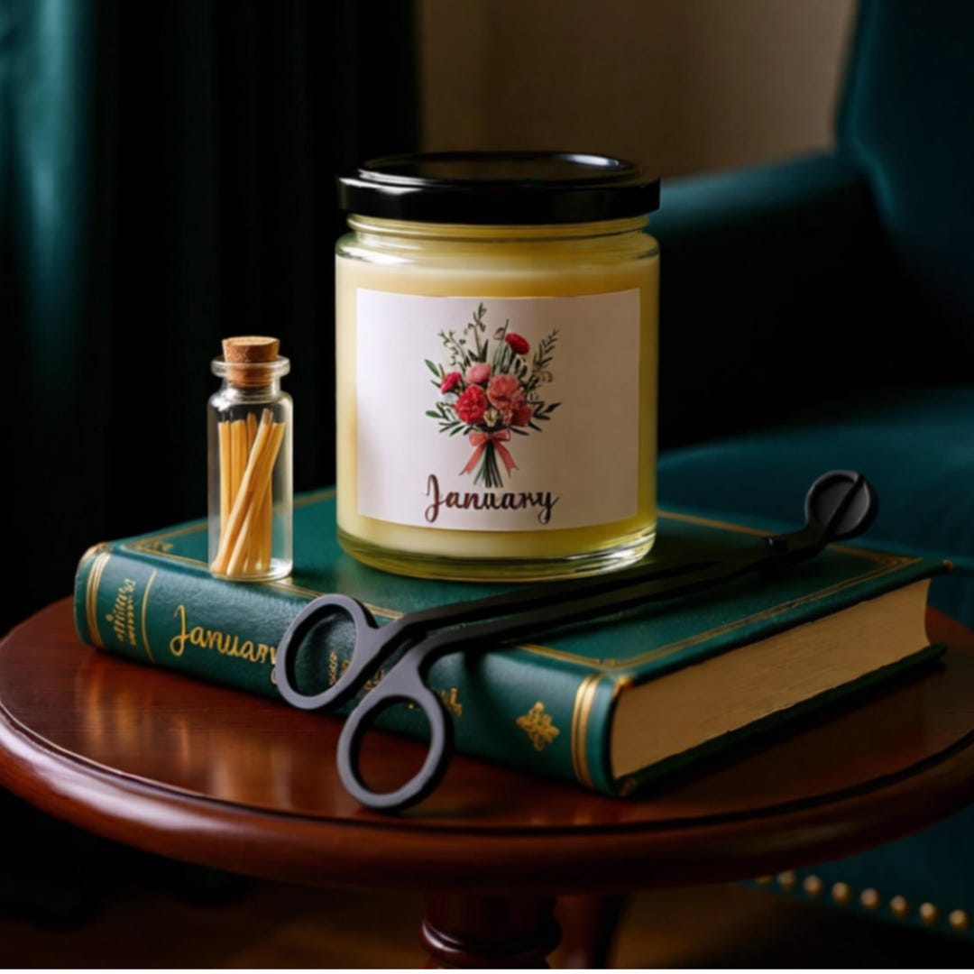 January Birth Flower Candle Gift Set | Soy Candle, Wick Trimmer ...