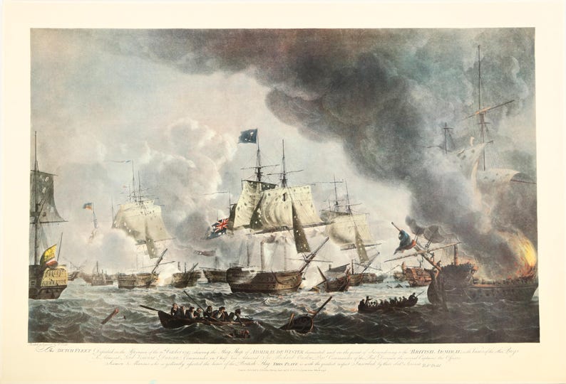Vintage Naval Battle Print – “admiral De Winter” Maritime Scene ...