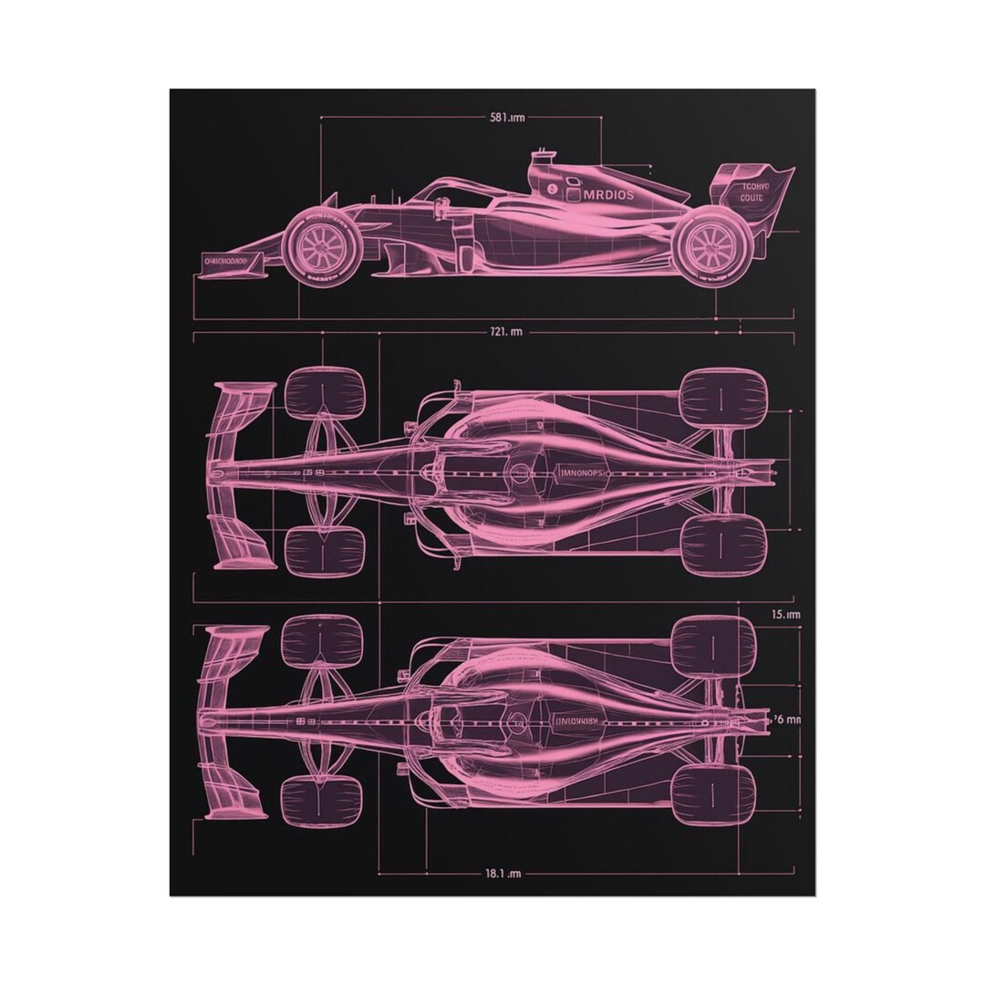 Formula Race Car Blueprint Rolled Poster | Pink Technical Drawing - Etsy