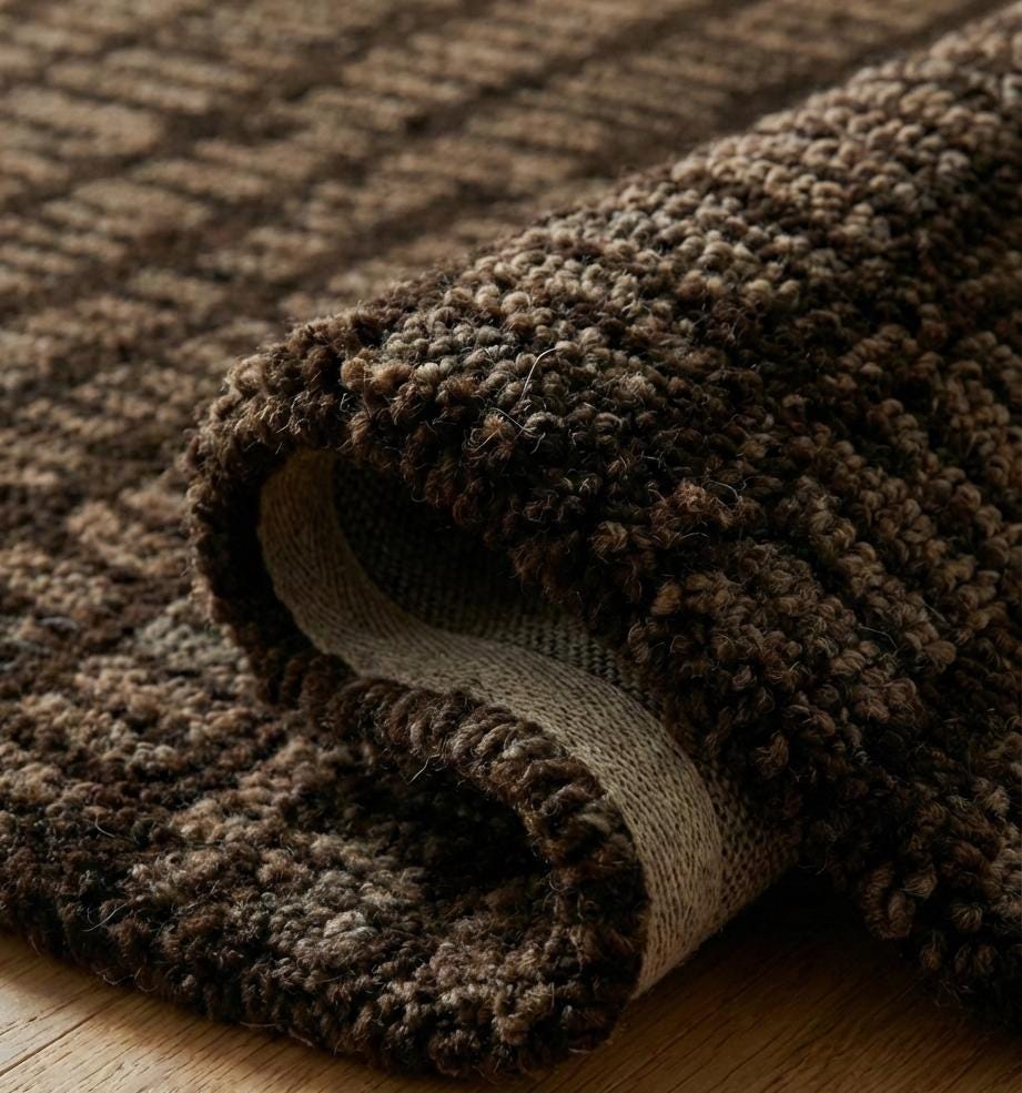 Dark Brown Textured Wool Rug | Modern Abstract Linear Hand-tufted ...