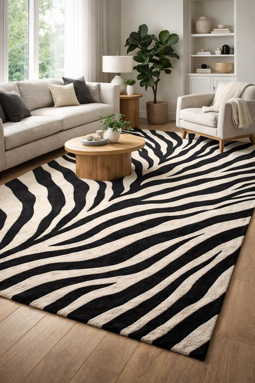 Zebra Print Hand Tufted Rug | Black & Ivory Animal Pattern Rug | Modern ...