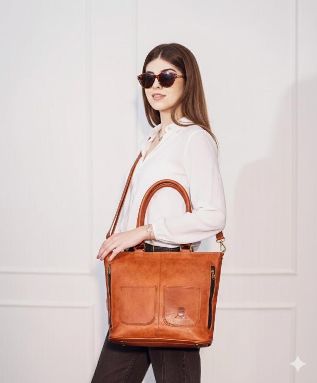 Handmade Leather Laptop Tote Bag | Stylish Office Work Tote With Laptop ...