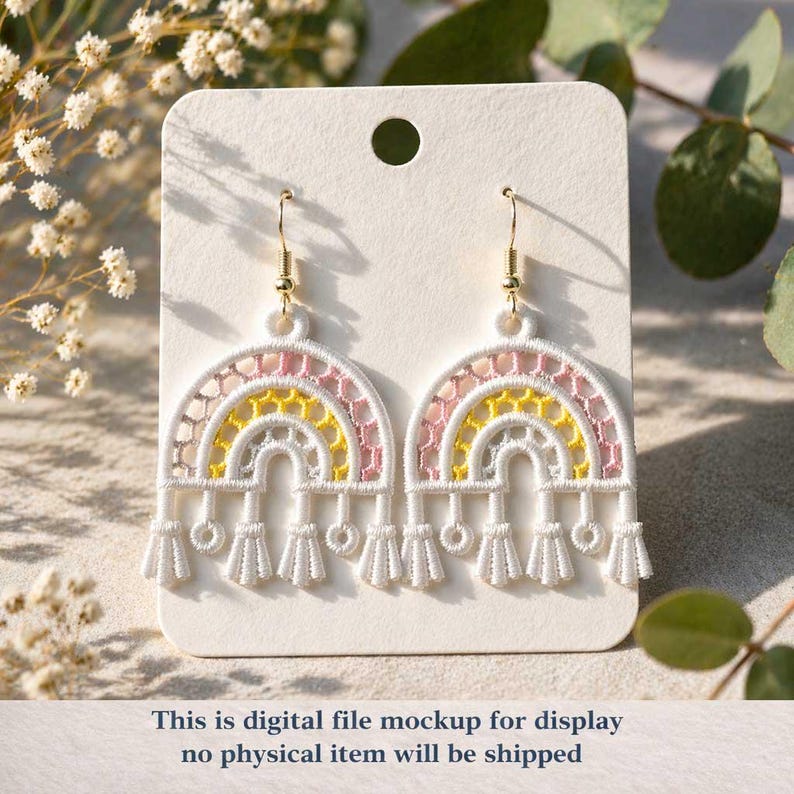 FSL Boho Rainbow Earrings Embroidery Design | Free Standing Lace Tassel ...