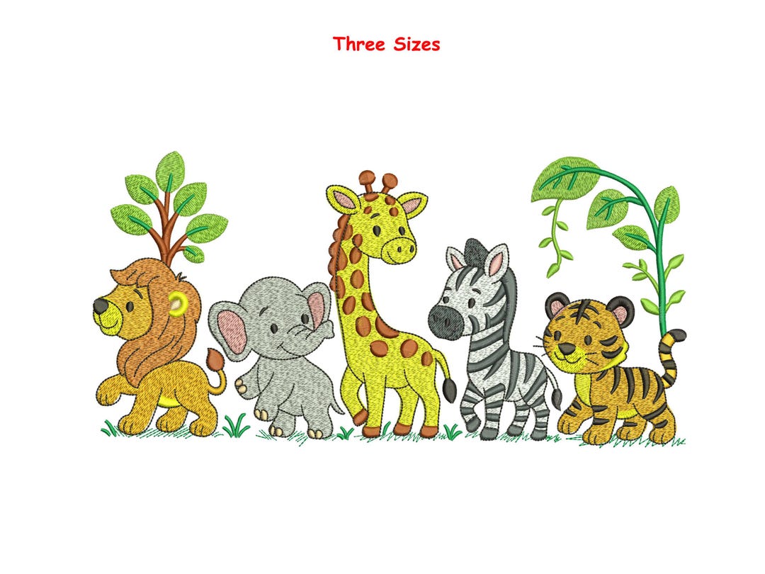Cute Safari Animals Embroidery Design – Lion Elephant Giraffe Zebra ...