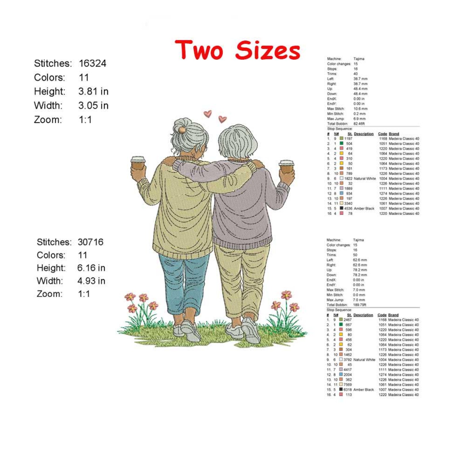 Friends' Bestie Machine Embroidery Design | Two Women Walking (digital ...