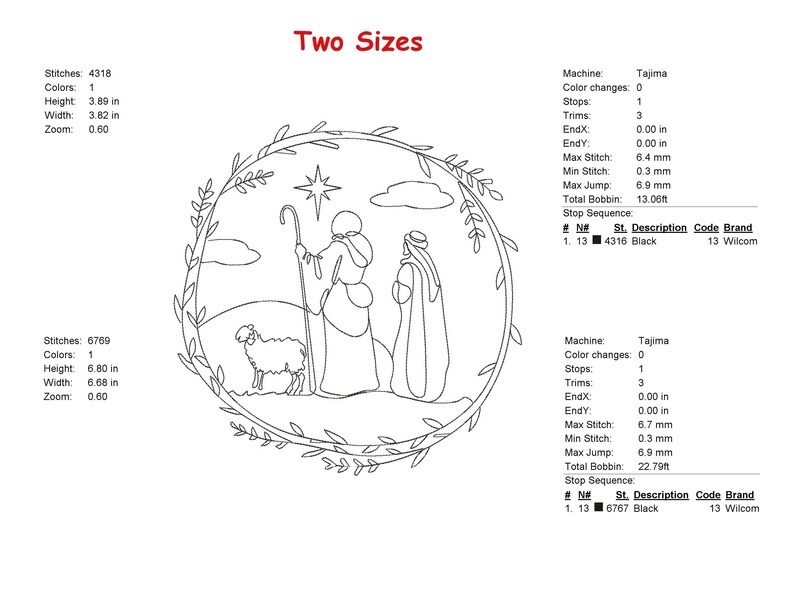 Nativity Scene Machine Embroidery Design | Shepherds, Sheep Outline ...