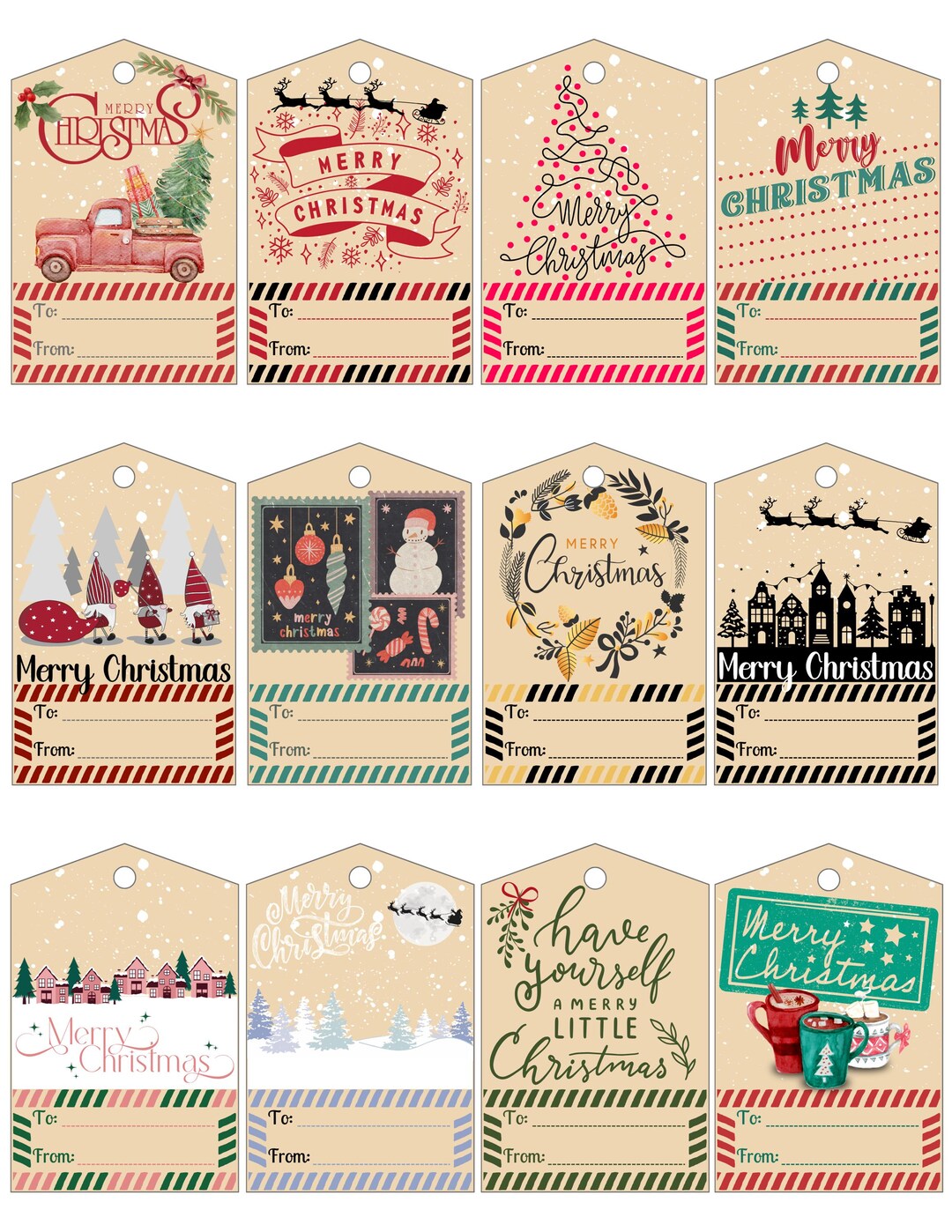 Printable Christmas Gift Tags | 12 Holiday Tag Designs | Retro Vintage ...