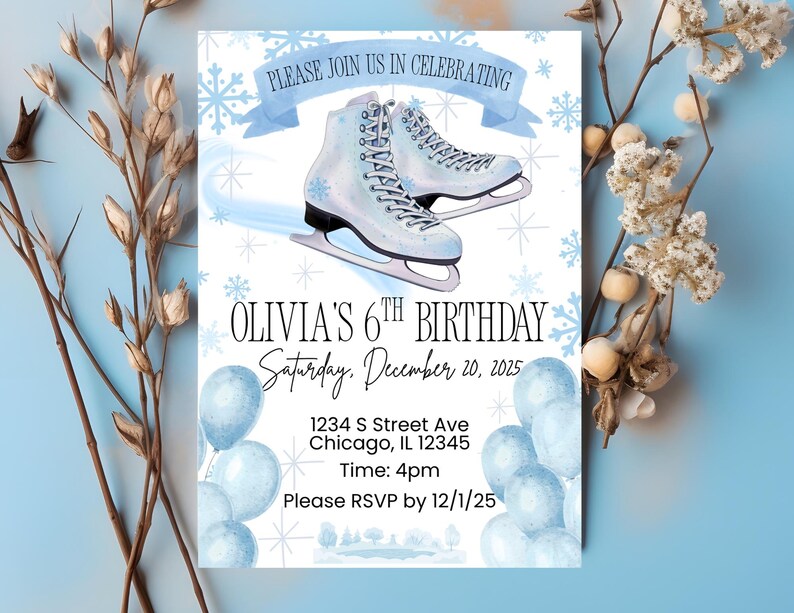 Editable Ice Skating Birthday Invitation & Thank You Card Bundle ...