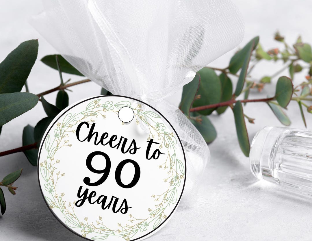 Cheers to 90 Years Favor Tag Template, 90th Birthday Party Favor Tag ...