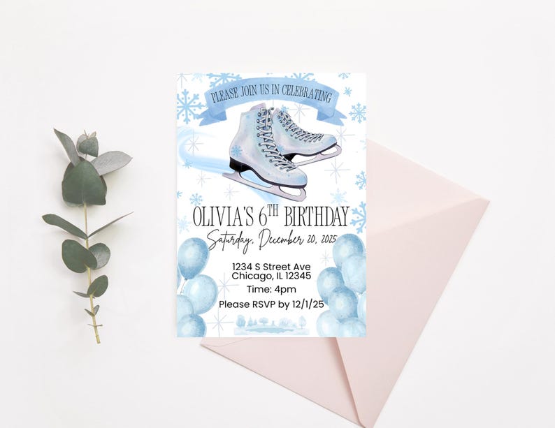 Editable Ice Skating Birthday Invitation & Thank You Card Bundle ...