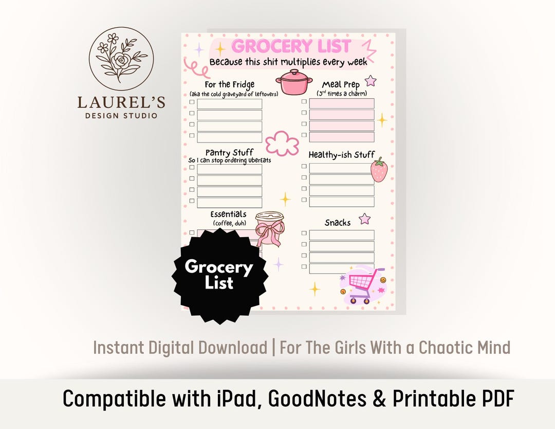 Chaotic Girl Grocery List + Shopping List Printable | Aesthetic Pink ...