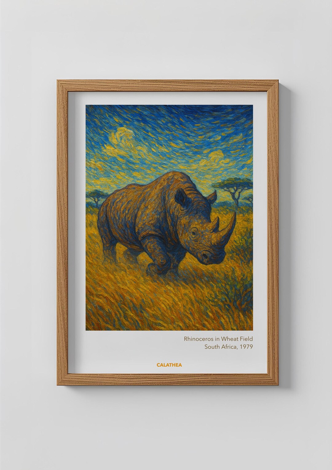 Rhinoceros Africa Poster | Van Gogh Style Safari Animal Art | Yellow ...