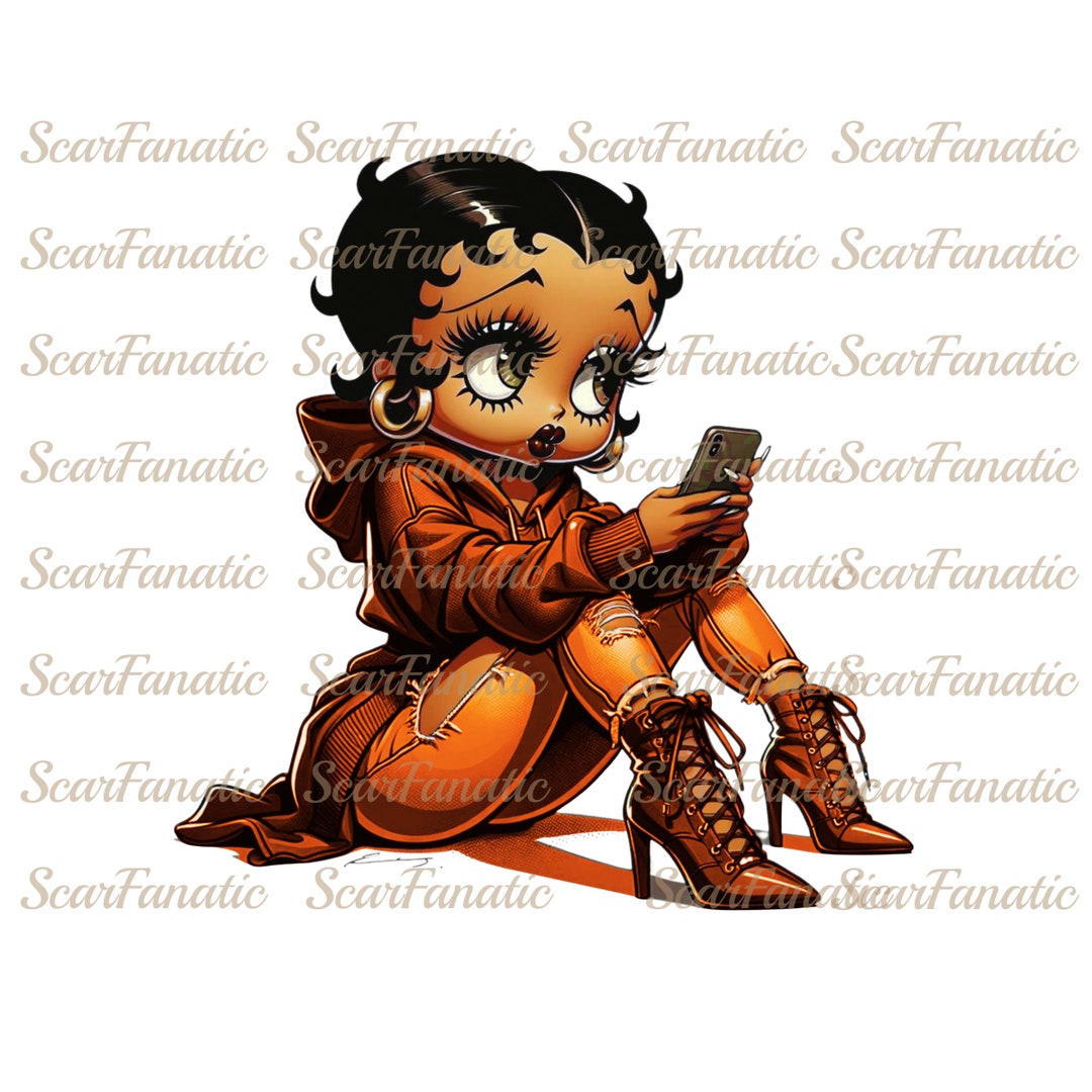 Black Betty Boop in Burnt Orange Hoodie, Ripped Jeans, High Heel Boots ...