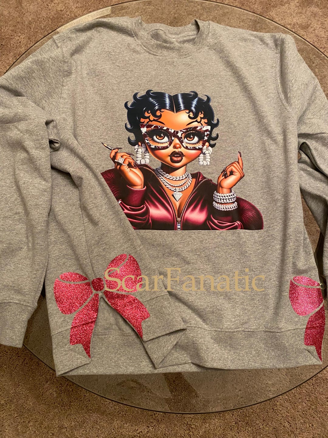 Pink Betty Boop Glitter Side Bow Gray Sweatshirt Side Cut Out Trendy ...