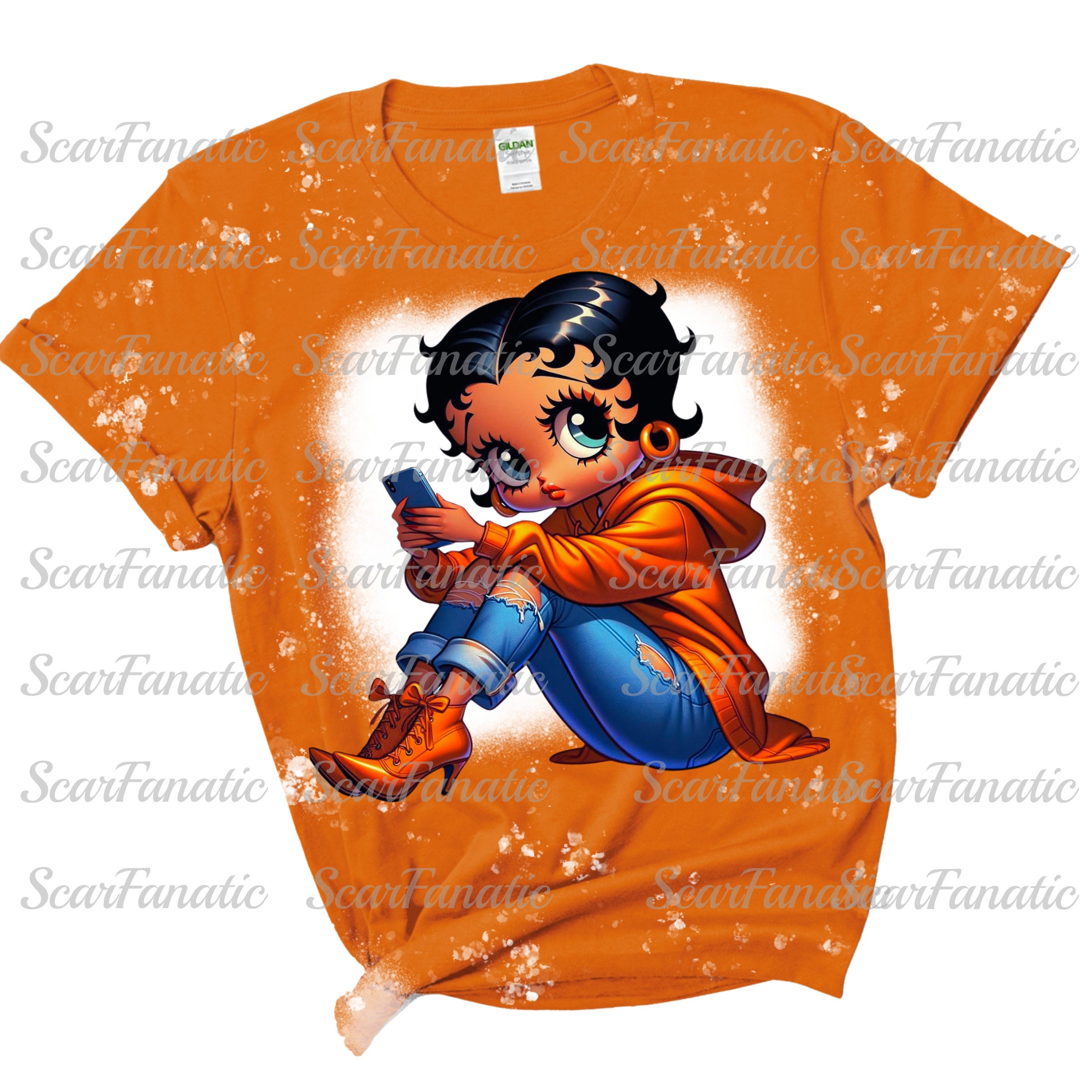 Betty Boop in Orange Hoodie, Ripped Jeans, High Heel Boots, Sublimation ...