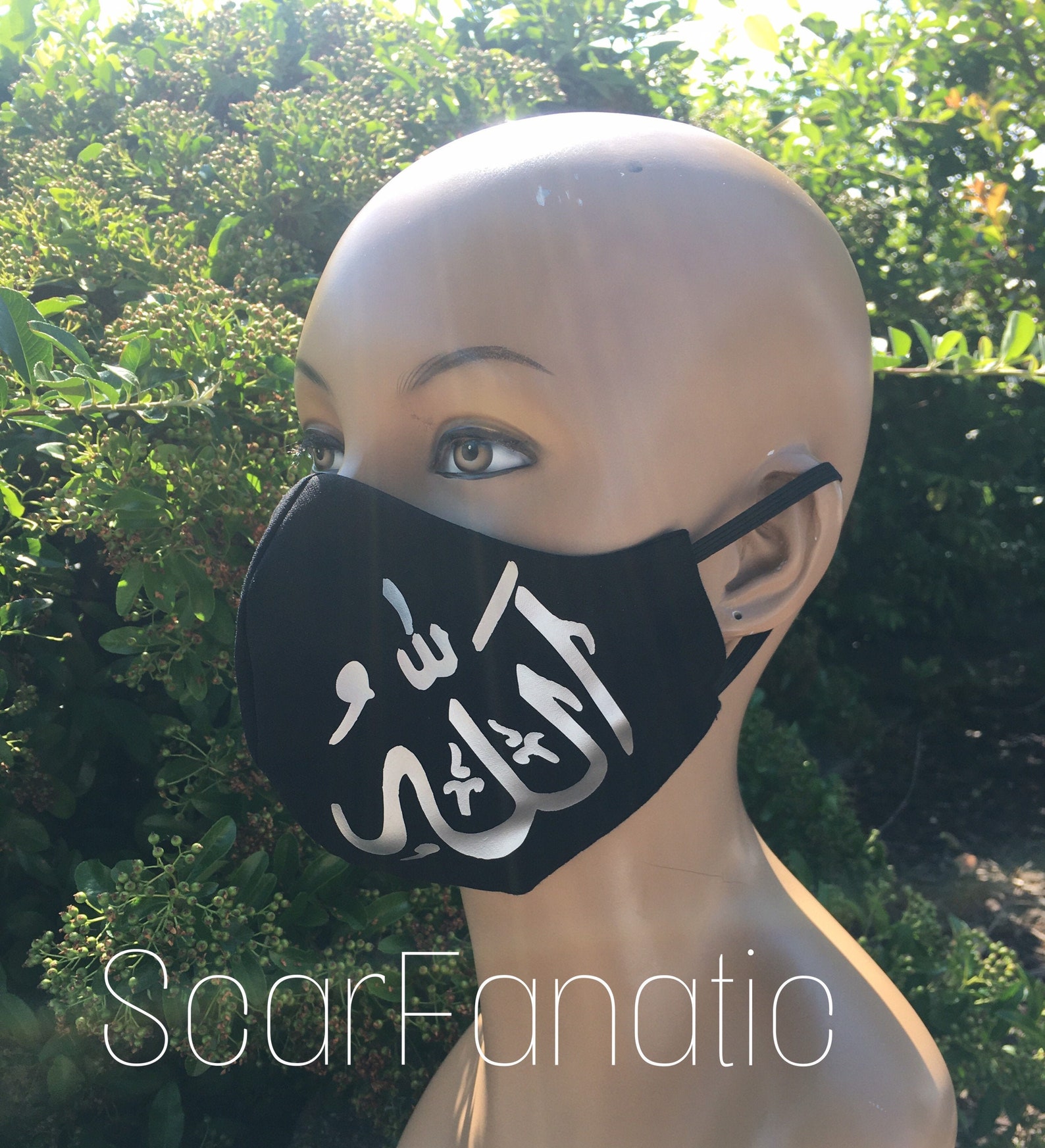 100% Cotton Allah Symbol Arabic Caligraphy Face Mask/black and Silver ...