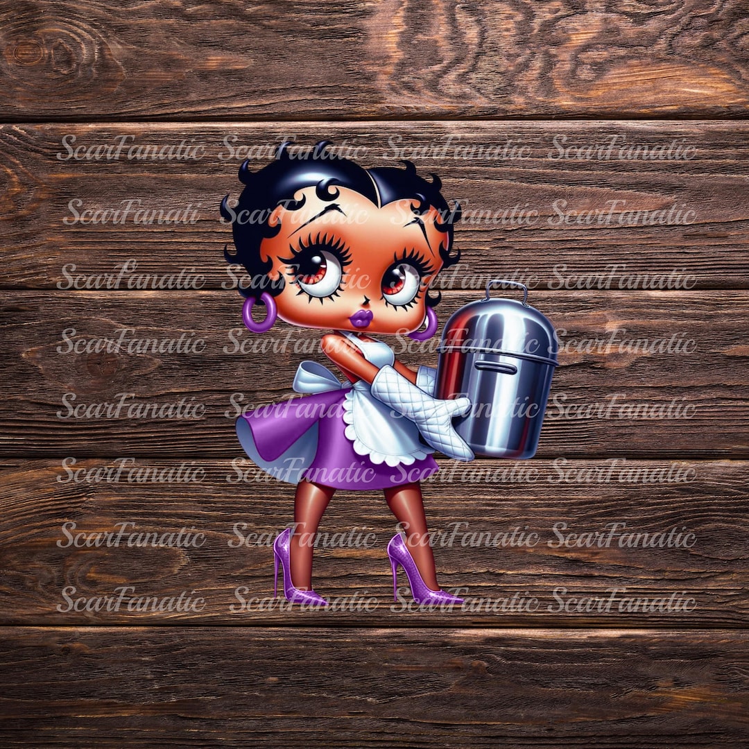 Black Betty Boop Wearing White Apron and Purple Skirt and Heels, Chef ...