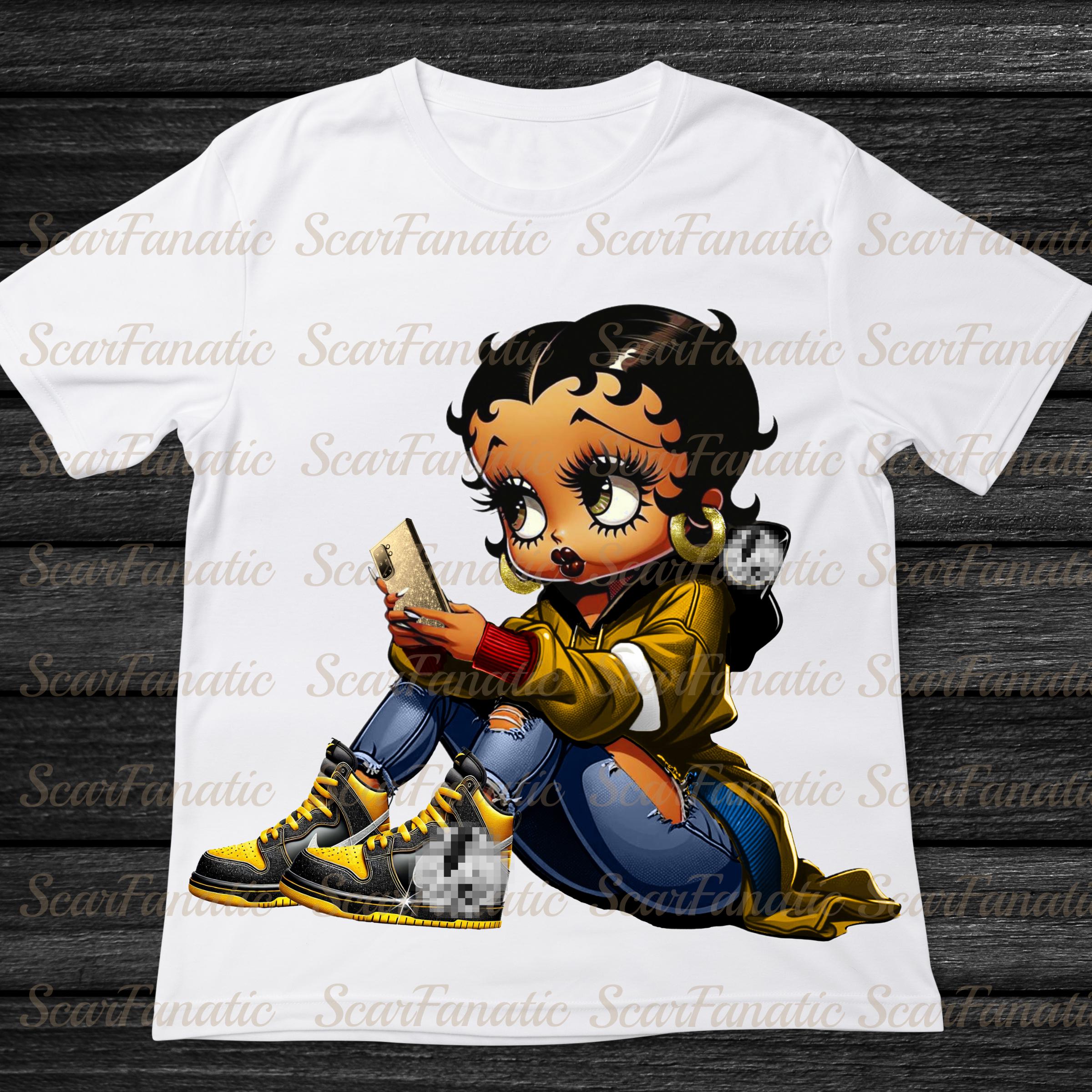 Black Betty Boop in Pittsburgh Football Colors Hoodie, Ripped Jeans ...