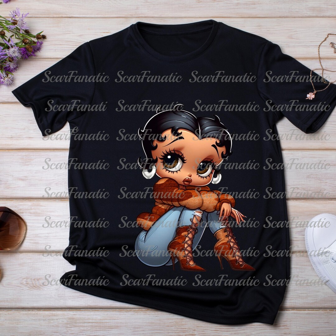 Betty Boop in Orange Camouflage Jacket and High Heels, Blue Jeans ...