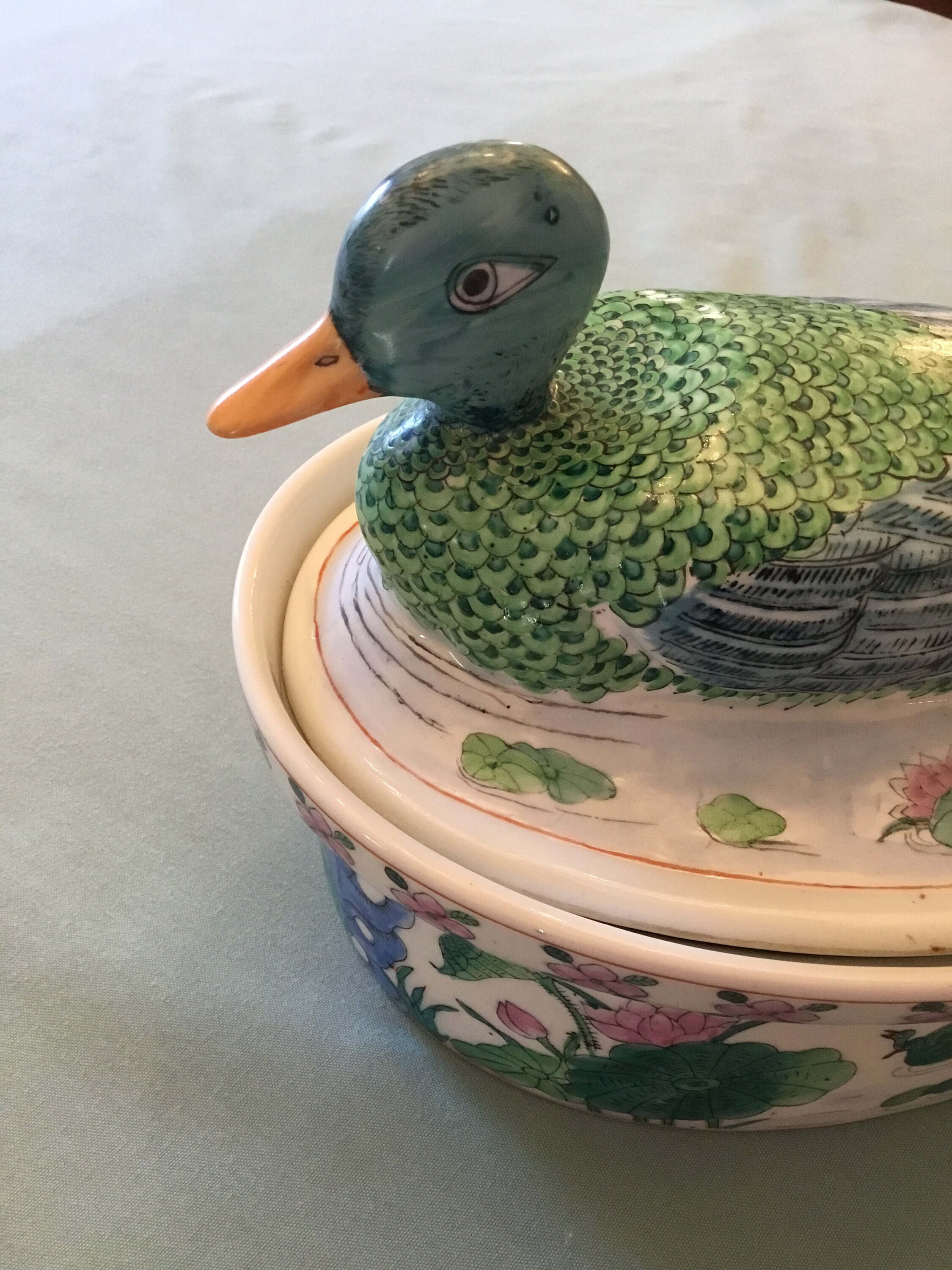 Vintage Porcelain Chinoiserie Oval Lidded Hand Painted Nesting Duck ...