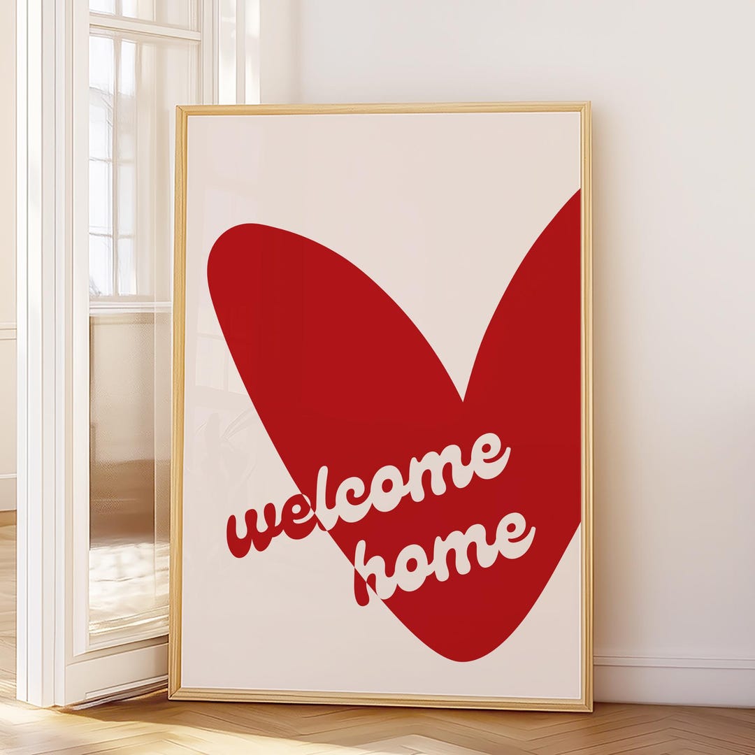 Welcome Home Poster: Red Heart Wall Art | Cozy Entryway Print ...